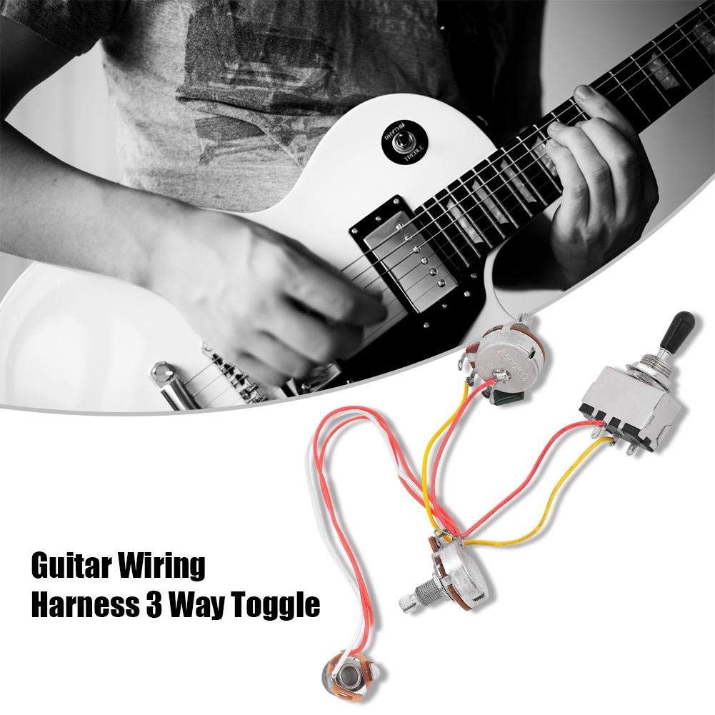 Guitar Wiring Harness, Guitar Prewired Harness Humbucker Wiring Harness Prewired 3 Way Chrome Box Toggle Switch 500K Pots for Electric Guitar with 2 Humbuckers guitar wiring kit