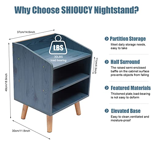 Small Bedroom Nightstand/Minimalist End Table/Side Table/Little Table - with 2 Open Storage Cabinets/Solid Wood Legs,Modern Bedside Night Stand for Bedroom, Living Room(Blue )- Easy Assembly