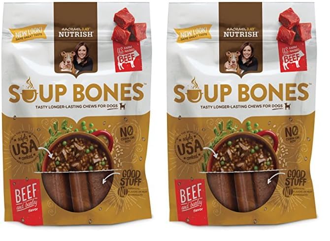 Rachael Ray Nutrish Soup Bones Dog Treats, Real Beef & Barley Flavor, 3 Bones, 6.3 Ounces (Pack of 2)