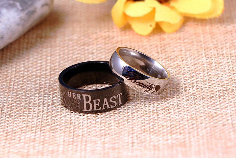 His Beauty Rose Flower Ring Stainless Steel Wedding Bands Anniversary Engagement Promise Ringg Valentines Day Present (Her Size 10)