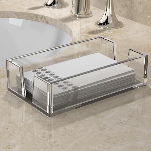 LEVIMETREE Acrylic Napkin Holder for Bathroom, Kitchen or Dining Table - Guest Towel Holder Tray for Bathroom, Table Top Decorative Napkin Tray for Dining Table and Kitchen,8.7”x5.2”x2.5” Inside Size