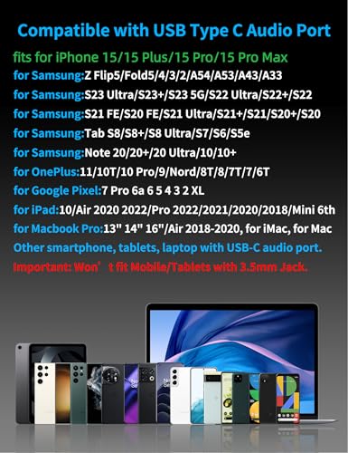 USB C Headphone Type C Earphone Magnetic Wired Earbuds for iPhone 15 Pro Max Samsung A53 A54 Galaxy S23 FE S22 S21 in-Ear Noise Canceling Headset with Microphone for iPad 10 Google Pixel 6a 7a 7 6 8 5