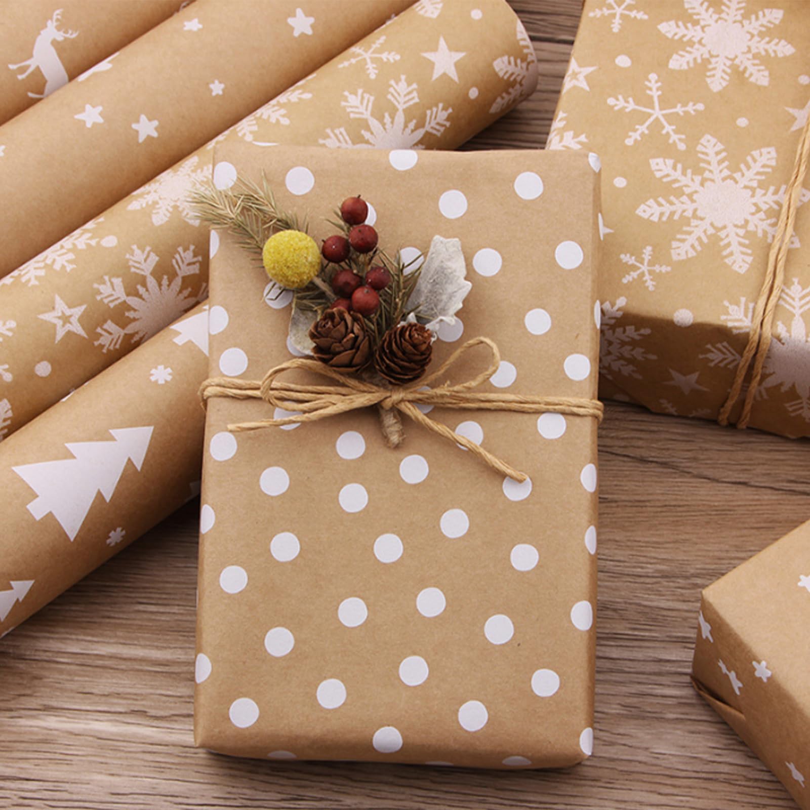 STEZHOU Wrapping Paper Set,5 Sheets Kraft Brown Recycled Gift Wrapping Paper,16.75 x 39.75 inches per sheet,Birthday,Wedding,Valentine's Day, Christmas,Baby Showe,Winter Solstice