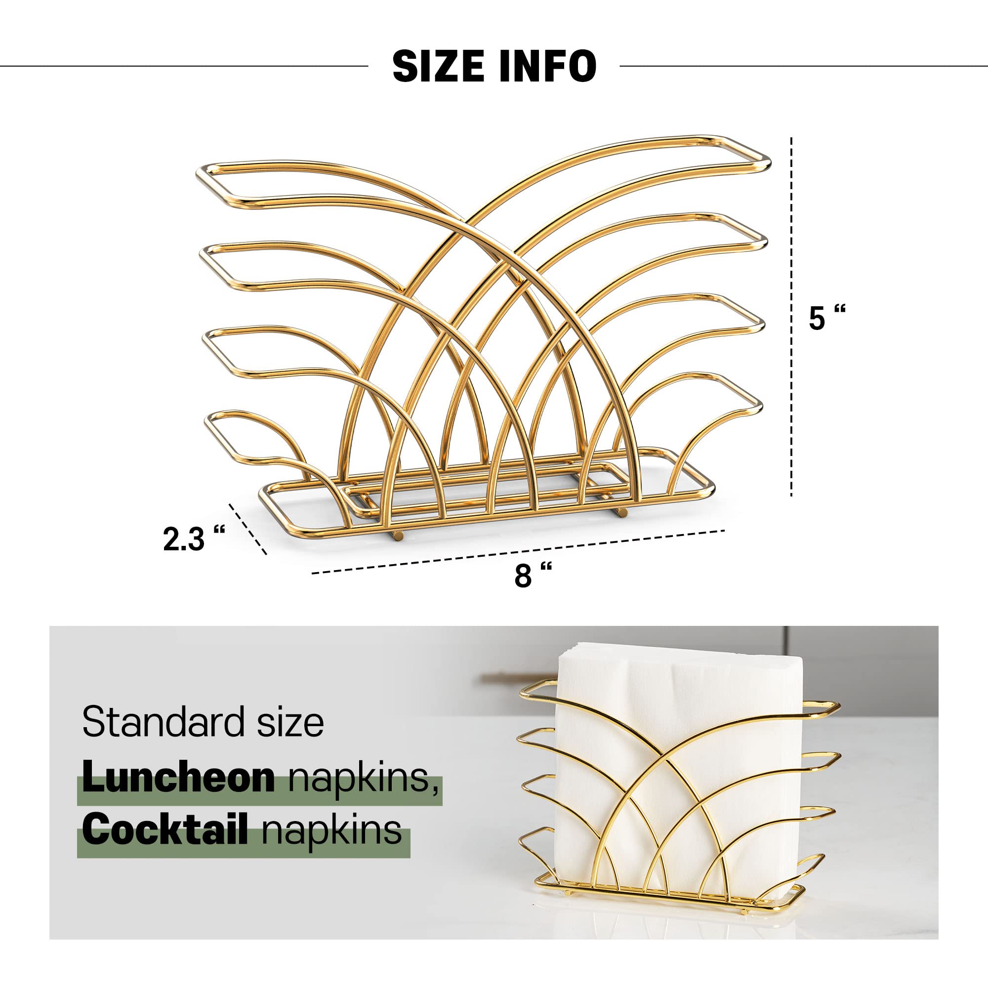 LEVIMETREE Gold Napkin Holder for Table - Stainless Steel Napkin Holders for Kitchen, Napkin Holders for Paper Napkins, Modern Serviette Holder Tissue Dispenser, Modern Napkin Holder for Table