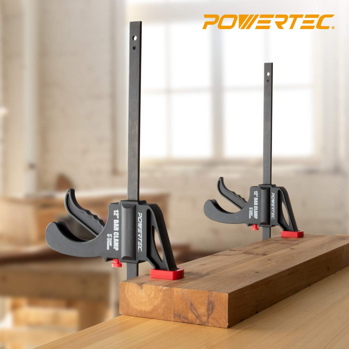 POWERTEC 71596 24 Inch Bar Clamps with Spreader, Trigger Clamps for Woodworking, One-Handed Carpenter Quick Clamp Sets for Gluing, Wood Clamps for Woodworking Tools, 2 pack