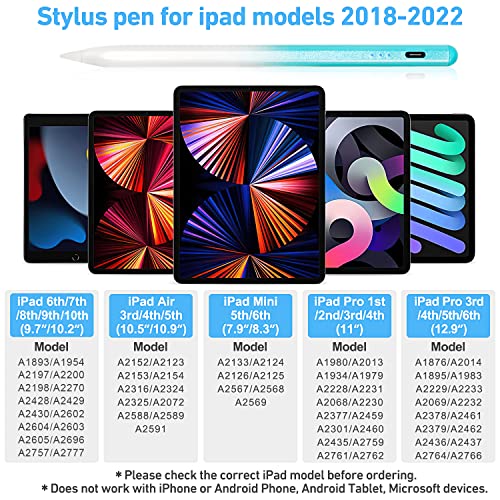 Stylus Pen for ipad, Active Pencil with Quick Charge, Palm Rejection Tilt Sensor, Magnetic Apple Pen Compatible with 2018-2022 iPad Pro 11"/12.9",iPad 10/9/8/7/6,iPad Mini 5/6,iPad Air3/4/5- Blue