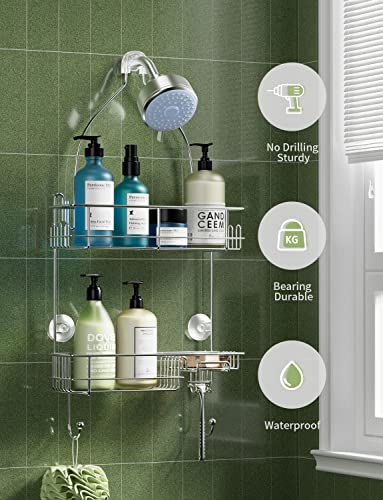 SHAPON Shower Caddy Hanging Over Shower Head Organizer, SUS202 Stainless Steel Rustproof Shower Shelf Organizer, Storage Rack for Bathroom and Shower Room, Silver