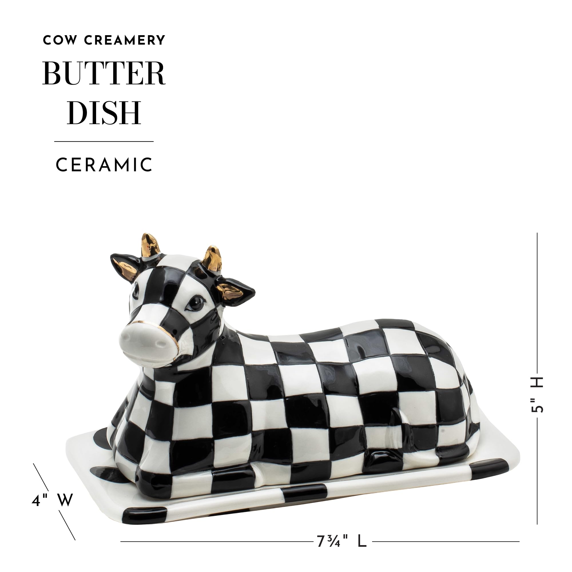 MacKenzie-Childs Cow Creamery Butter Dish, Ceramic Serving Dish with Lid for Butter
