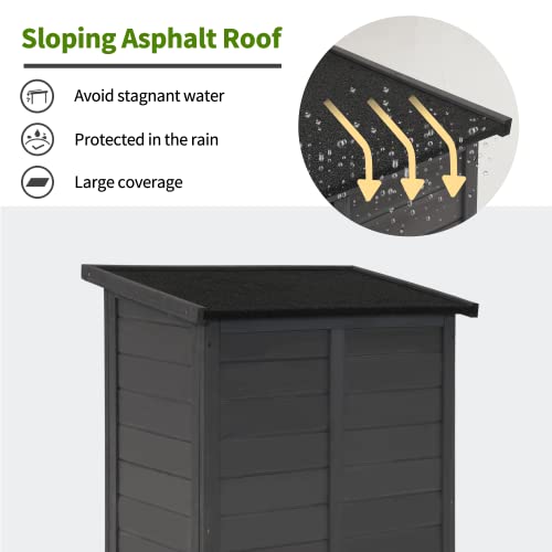 MCombo Outdoor Wood Storage Cabinet, Small Size Garden Wooden Tool Shed with Double Doors, Outside Tools Cabinet for Backyard (24.6”x 18.3”x38.2”) 0985 (Grey)