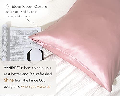 YANIBEST Silk Pillowcase for Hair and Skin - 600 Thread Count 100% Mulberry Silk Bed Pillowcase with Hidden Zipper, Queen Size Pillow Case Blush Pink