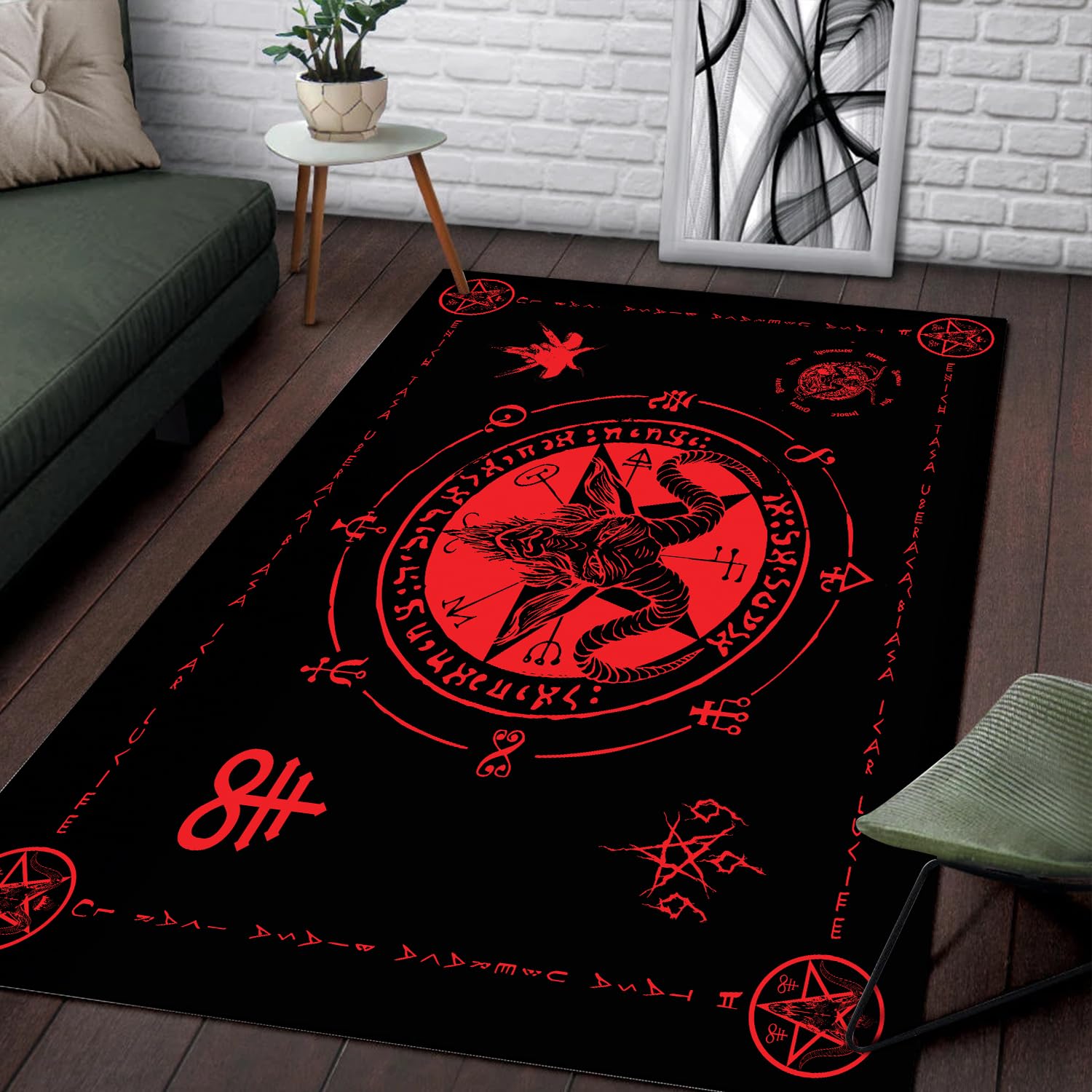 Satanic Pentagram Demon Baphomet Goat Head Gothic Occult Skull Symbol Area Rug 3x5 4x6 5x7ft Living Room Carpet Floor Decor Home Decor H2