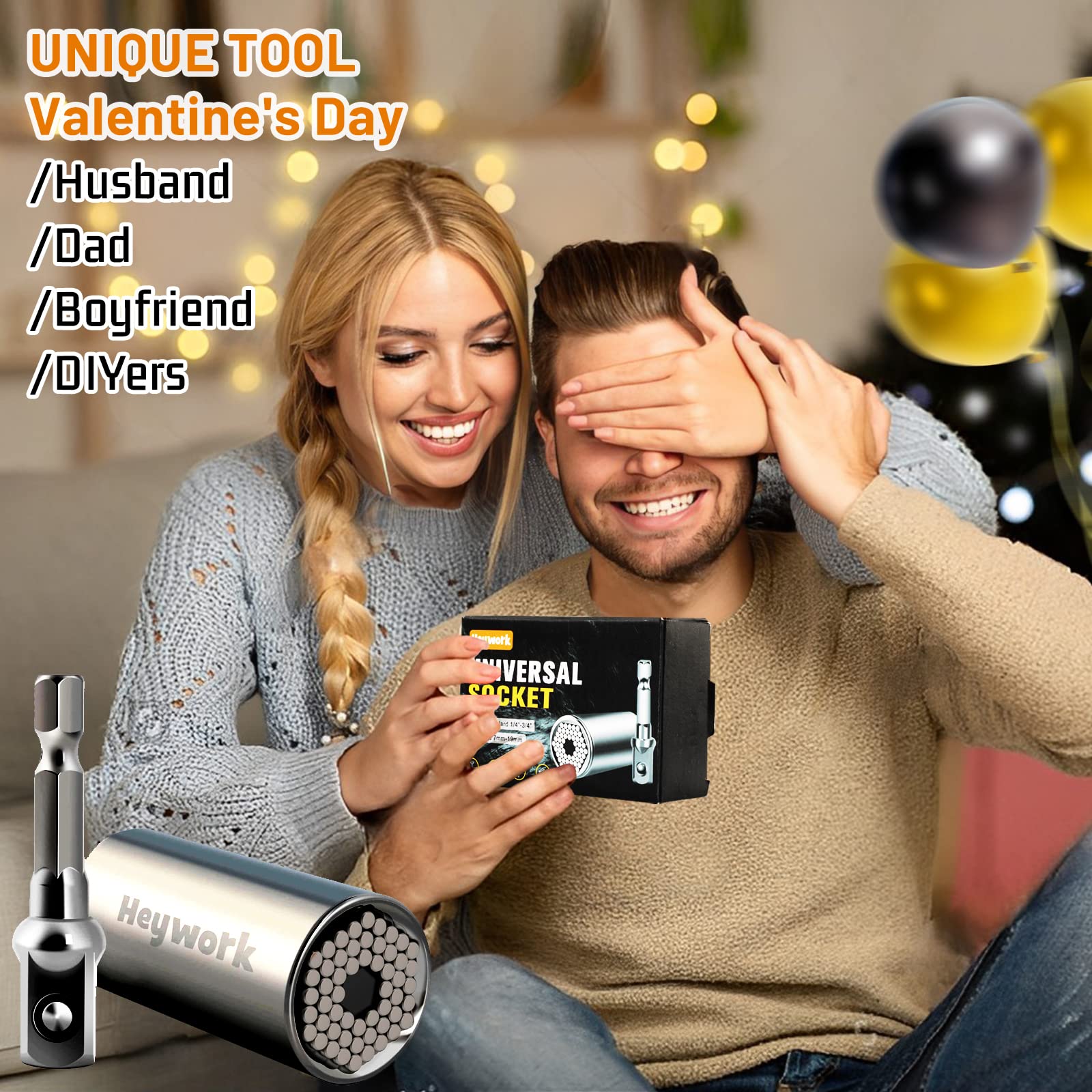 Heywork Universal Socket Tools Gifts for Men Dad, Birthday Gifts Super Socket with Power Drill Socket Adapter, Cool Gadgets for Men/Dad/Women/Husband 1/4"-3/4"(7-19mm)-Gift Box