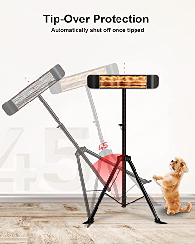 MAXOAK Infrared Patio Heater 1500W Electric Space Heater, Outdoor&Indoor Heater,IP65,Tip-over Protection,Remote Control,Stand/Wall/Ceiling Mounted for Bedroom,Balcony,Courtyard, Garage