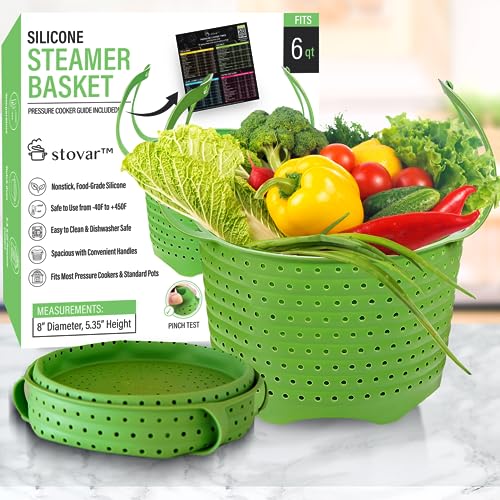 Silicone Steamer Basket For 6QT Instant Pot, Ninja Foodi, Other Pressure Cookers [3qt & 8qt avail] - Multiuse Silicone Strainer Steam Basket - Vegetable Steamer Basket for Pot & Pressure Cooker, Green