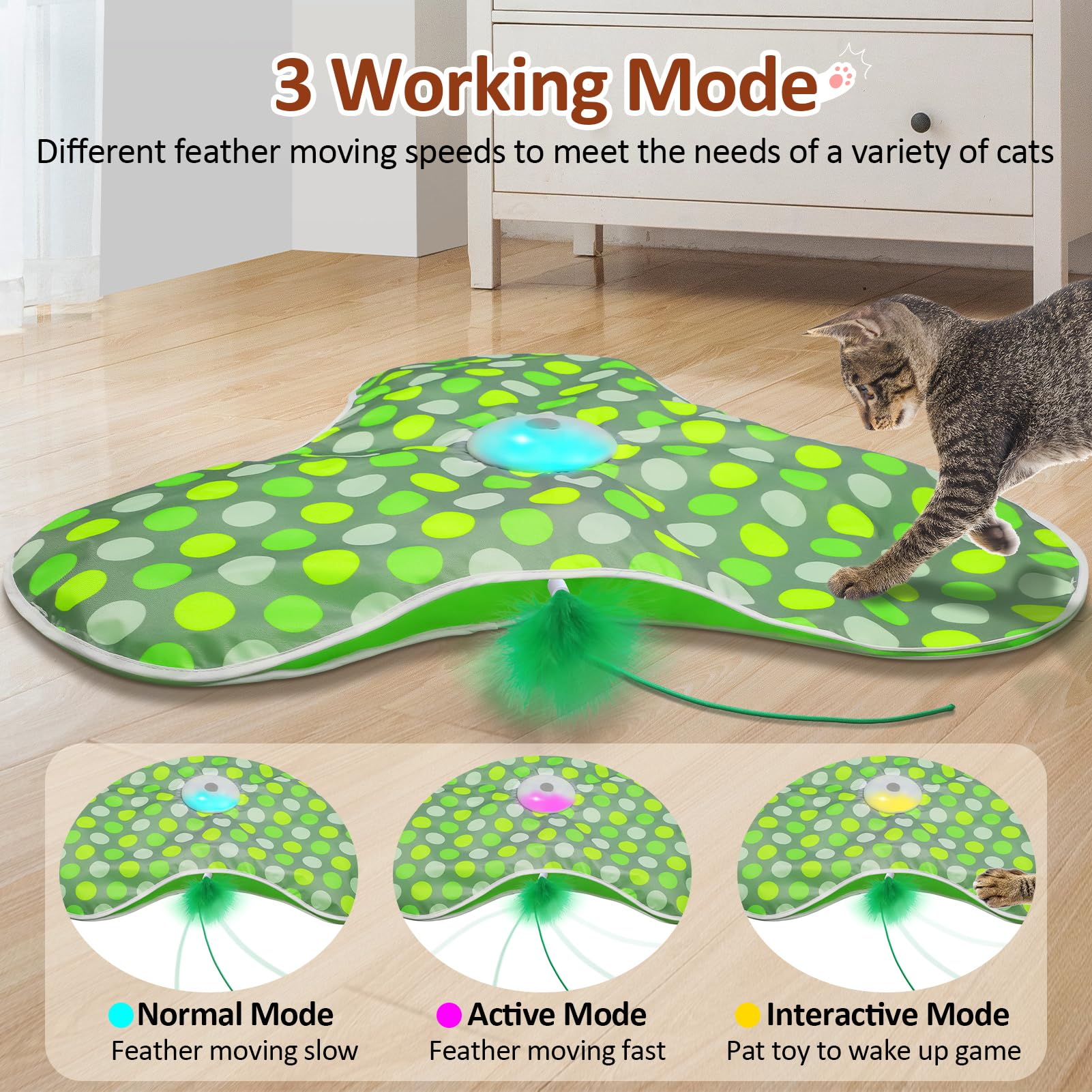 Sofolor Interactive Cat Toy, Automatic Cat Toys for Indoor Cats, Hide and Seek Cat Toy with Motion Activated, Moving Feather, Chirping, USB Rechargeable
