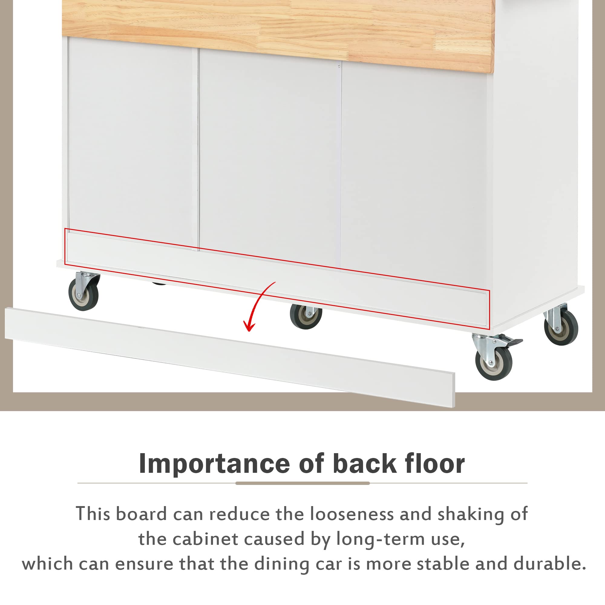 GLANZEND 52.7" Rolling Mobile Kitchen Island Cart with Drop Leaf Wood Top, Adjustable Shelves Coffee Bar Trolley on Lockable Casters & Storage Cabinet & 3 Drawers for Dining Room, White