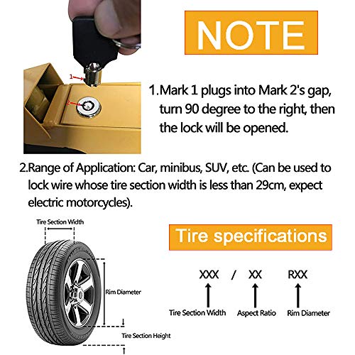 YIBAO, Yellow Trailer Wheel Lock , Anti-Theft Wheel Lock ,Clamp Adjustable Tire Car Boot Lock , for Parking Car Truck RV Boat Trailer