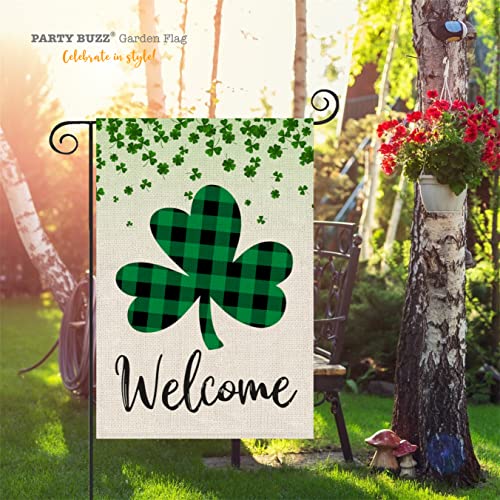 PARTY BUZZ St Patrick's Day Burlap Garden Flag Shamrock Clover (12x18, Double Sided) Saint Patty's Day Irish Yard Flag for Outside