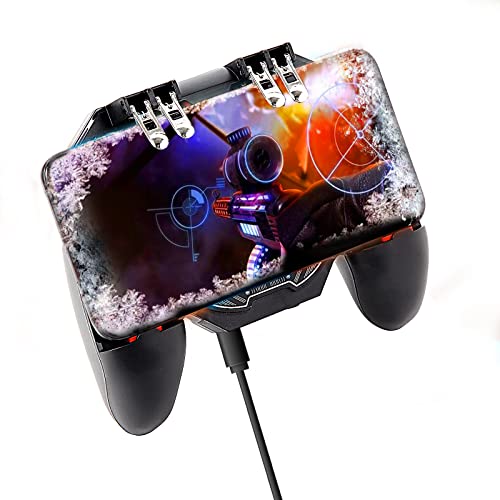 TEESSO PUBG Gaming Controller, Gaming Triggers, Mobile Phone Cooler, 6 Fingers Shooting Triggers with Cooling fan, Semiconductor Radiators, Joystick for iPhone,compatible with Call of Duty, Fortnite