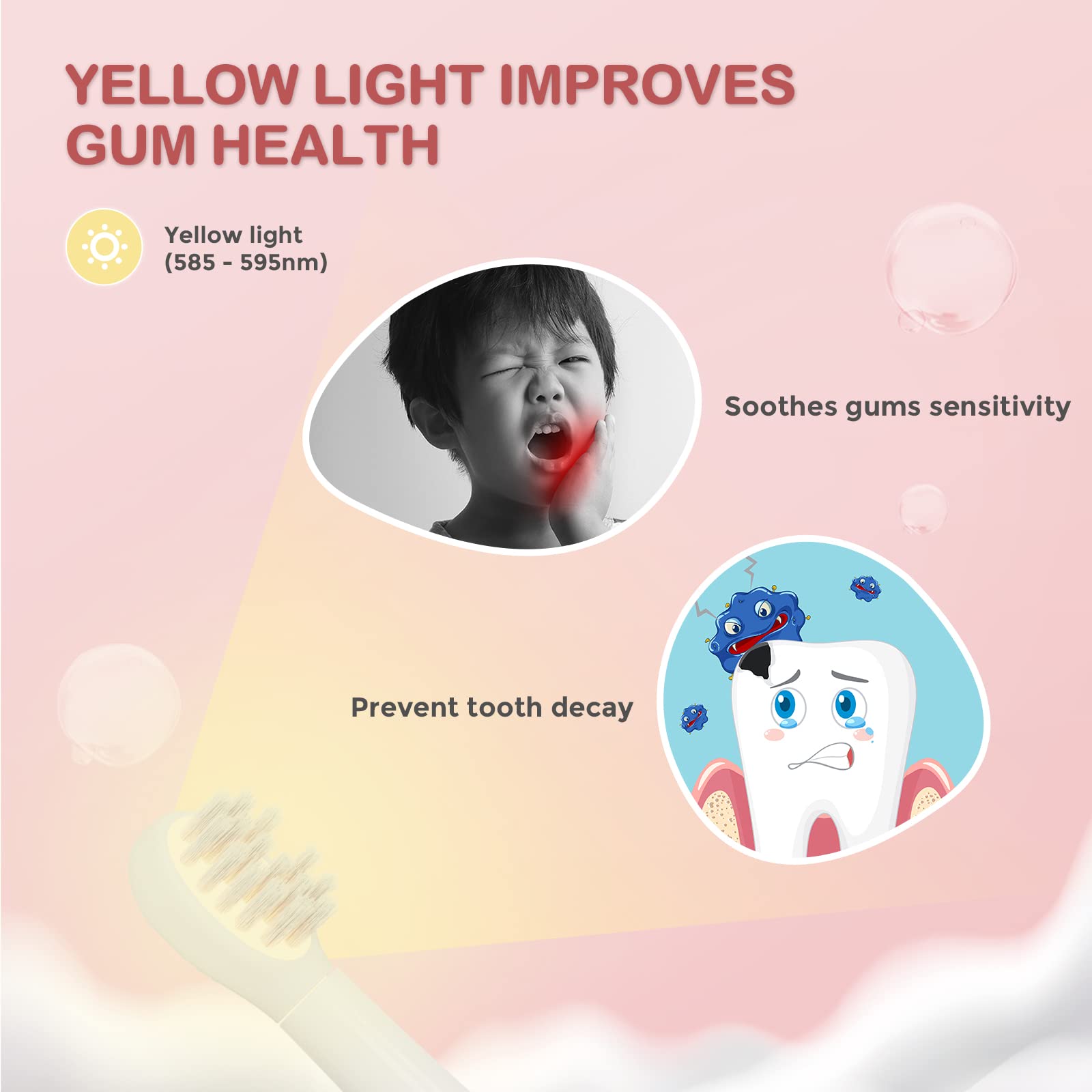 Rechargeable Electric Toothbrush for Baby, Toddler Electric Toothbrush with LED Light, Easy-Grip Silicone Handle, 3 Modes with 2 Minutes Smart Timer, Ages 1+, Pink