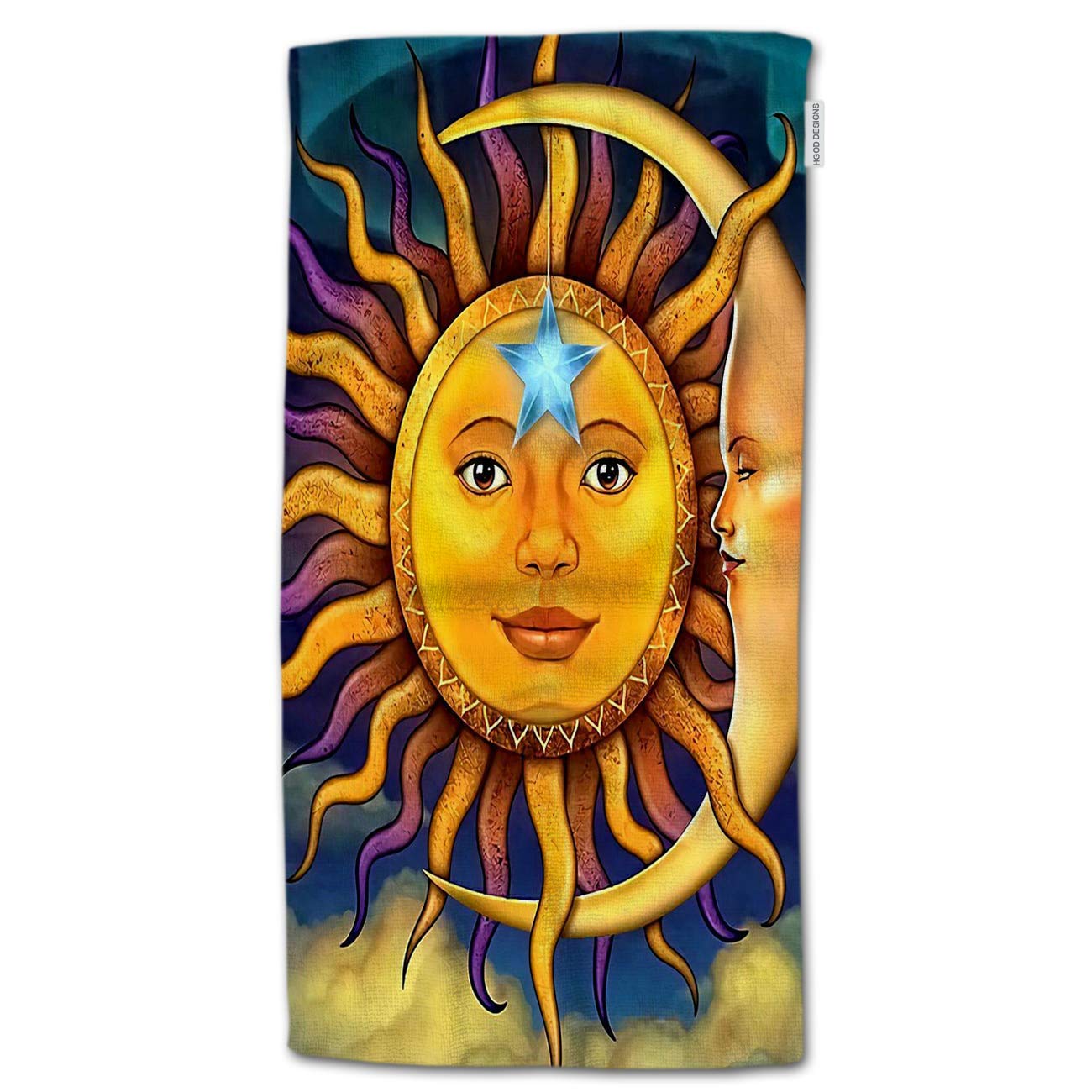 HGOD DESIGNS Sun Moon Hand Towels,Abstract Sun Moon Stars Space Nebula 100% Cotton Soft Bath Hand Towels for Bathroom Kitchen Hotel Spa Hand Towels 15"X30"