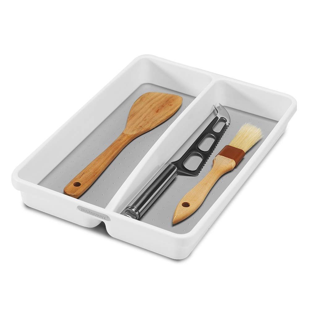 madesmart Classic Mini Utensil Tray - White & Classic 9.75" x 6.75" Bin - White | CLASSIC COLLECTION | Soft-grip Lining and Non-slip Rubber Feet | BPA-Free