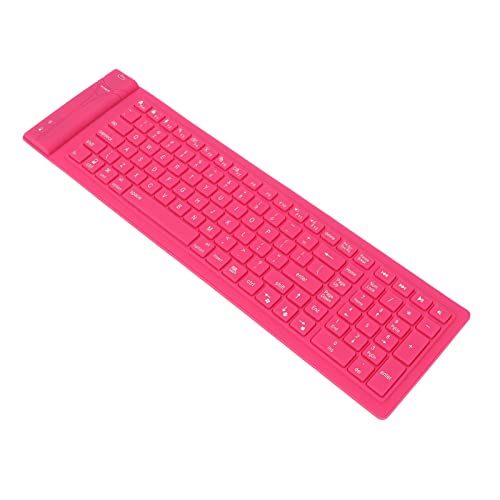 PUSOKEI Wireless Silicone Keyboard, 108 Keys BT 3.0 Foldable Keyboard, Full Sealing Waterproof Keyboard, Gaming Keyboard for PC Notebook Laptop (Pink)