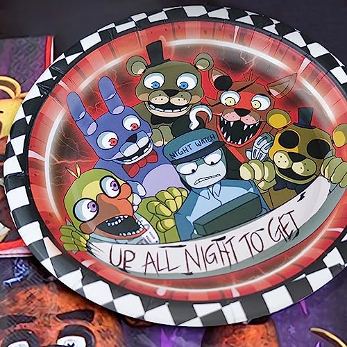 Valentina Buck 24 counts Fnaf Party Plates, Game Plates Birthday Plate 7&9 Inches, Cake Paper Dessert Set Supplies Decorations,Red