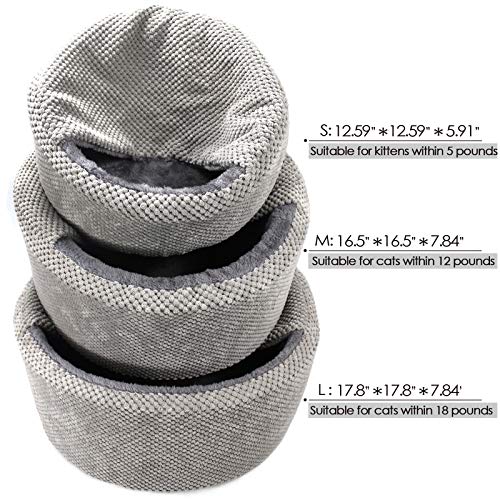 Winsterch Washable Warming Cat Bed House,Round Soft Cat Beds for Indoor Cats,Calming Pet Sofa Kitten Bed,Small Cat Pet Covered Cat Cave Beds Puppy Bed for Small Dogs (Gray)