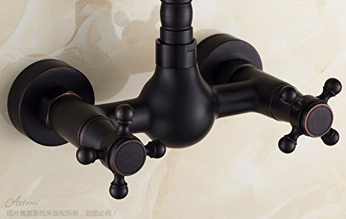 SJQKA Faucet Black bronze antique faucet, faucet basin, cold and hot wall, double hole basin faucet