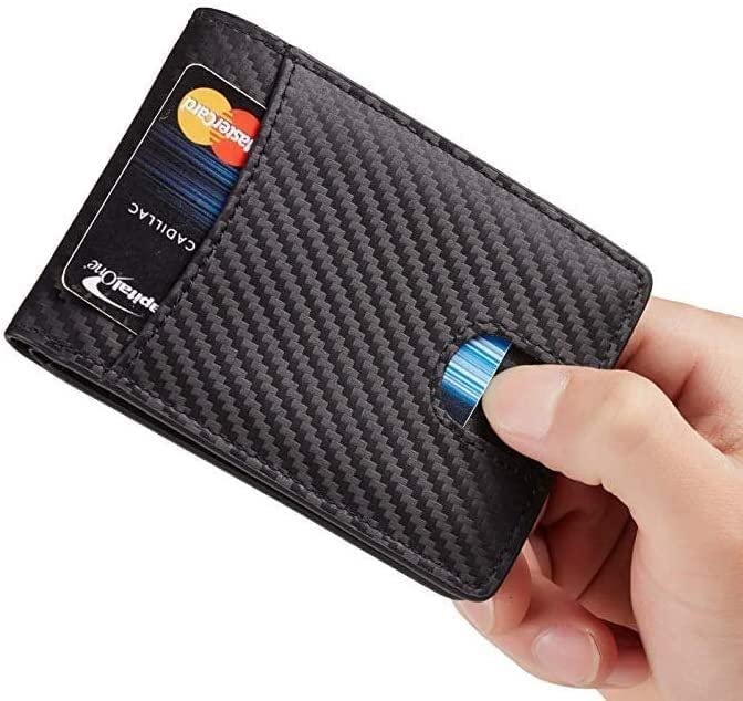 NIUBB Men's Carbon Fiber Wallet Shield NFC Anti-Theft Brush RFID Leather Wallet Card Holder (Color : Black)