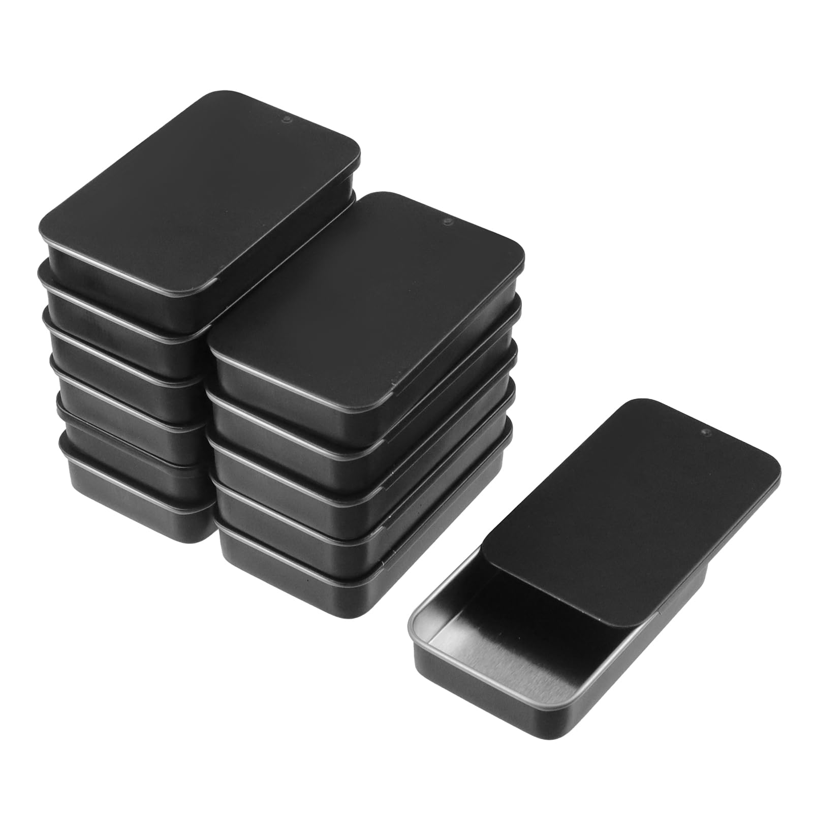 Savagrow 12 Pack Slide Top Tin Box Metal Tin Containers Medium White Storage Kit for Cosmetics, Skin Care with Sliding Lids