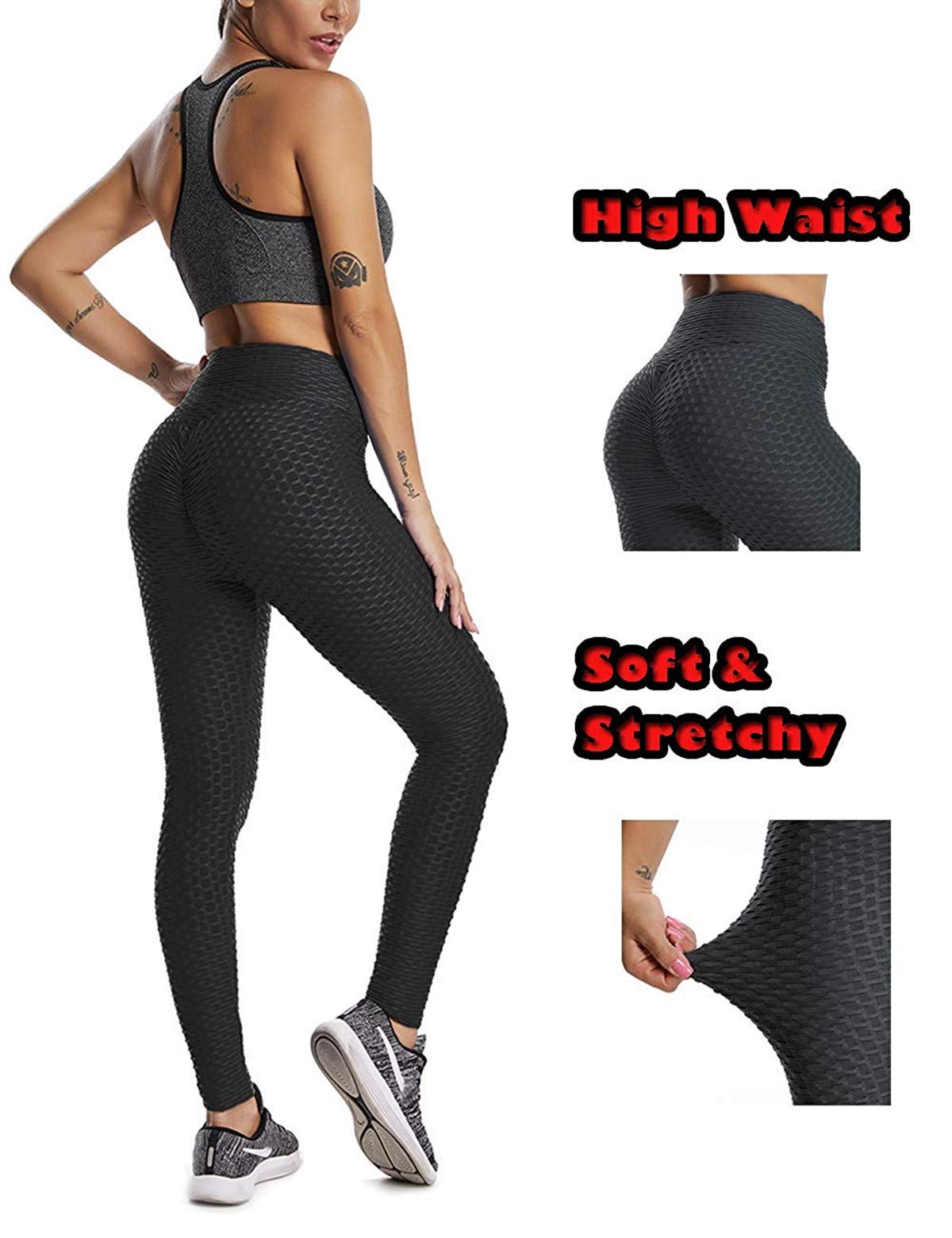 HLZKU Anti-Cellulite Compression Leggings, Women's High Waisted Capris Yoga Pants Cellulite Oppressing Mesh Fat Burner Running Tights Design (Medium, Black)