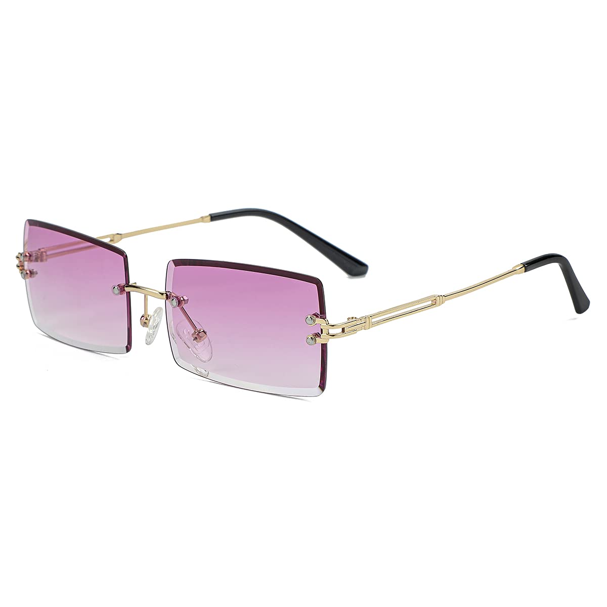 Gleyemor Rimless Rectangle Sunglasses for Women Mens Fashion Vintage Frameless Square Glasses with Gradient Lens (Gradient Purple)