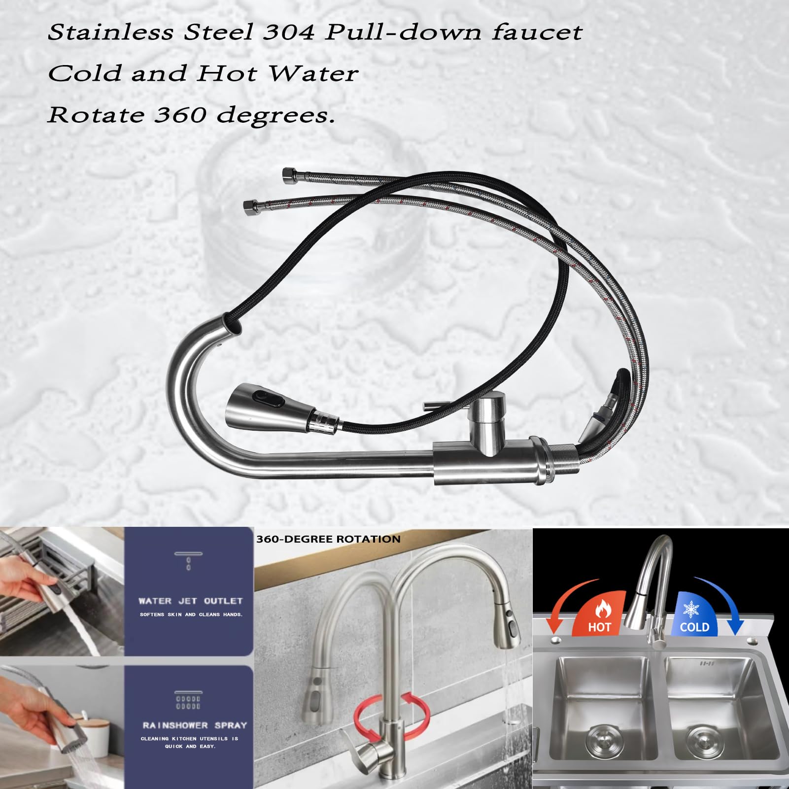 Qian Kun Free 304 Standing Stainless Steel Sink Utility Sink (Pull Down Sprayer & Drain Pipe) FreeStanding Outdoor Kitchen Sinks 47.2 * 19.7 * 35.4 Left Single Bowl Commercial Restaurant Sink NSF