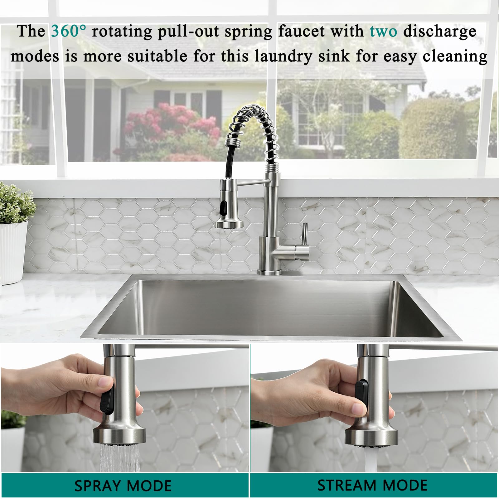 WMXQX 25 Inch Drop In Utility Sink with Faucet, 25"x22"x12" Drop In Laundry Sink Laundry Utility Sink 16 Gauge Stainless Steel Utility Sink 12" Deep Single Bowl Laundry Room Sink