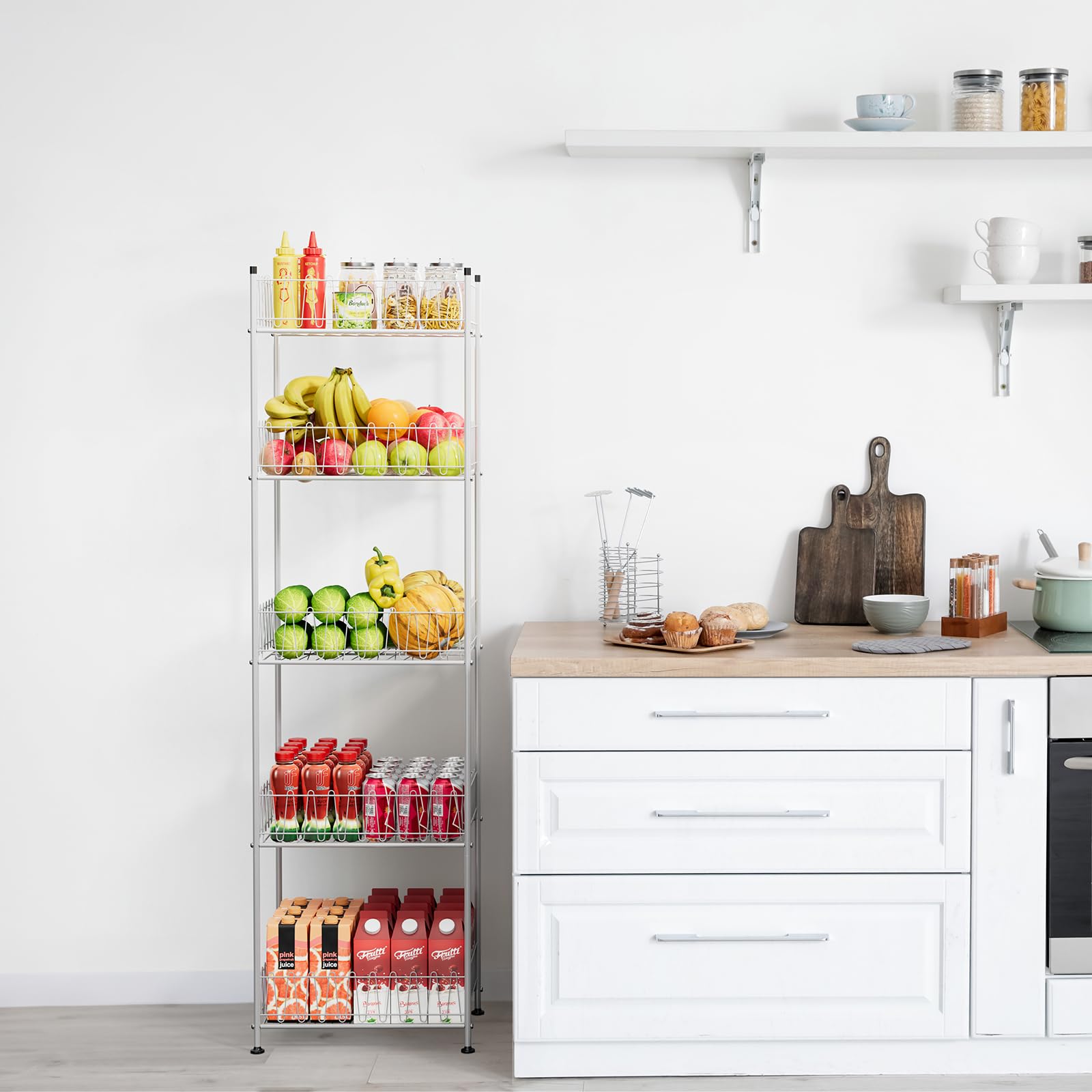 smusei Bathroom Storage Shelf Freestanding Bathroom Shelves Organizer, 5 Tier Bathroom Towel Storage Rack Stand Metal Wire Shelving Units for Small Space Kitchen Pantry Laundry Room, Silver