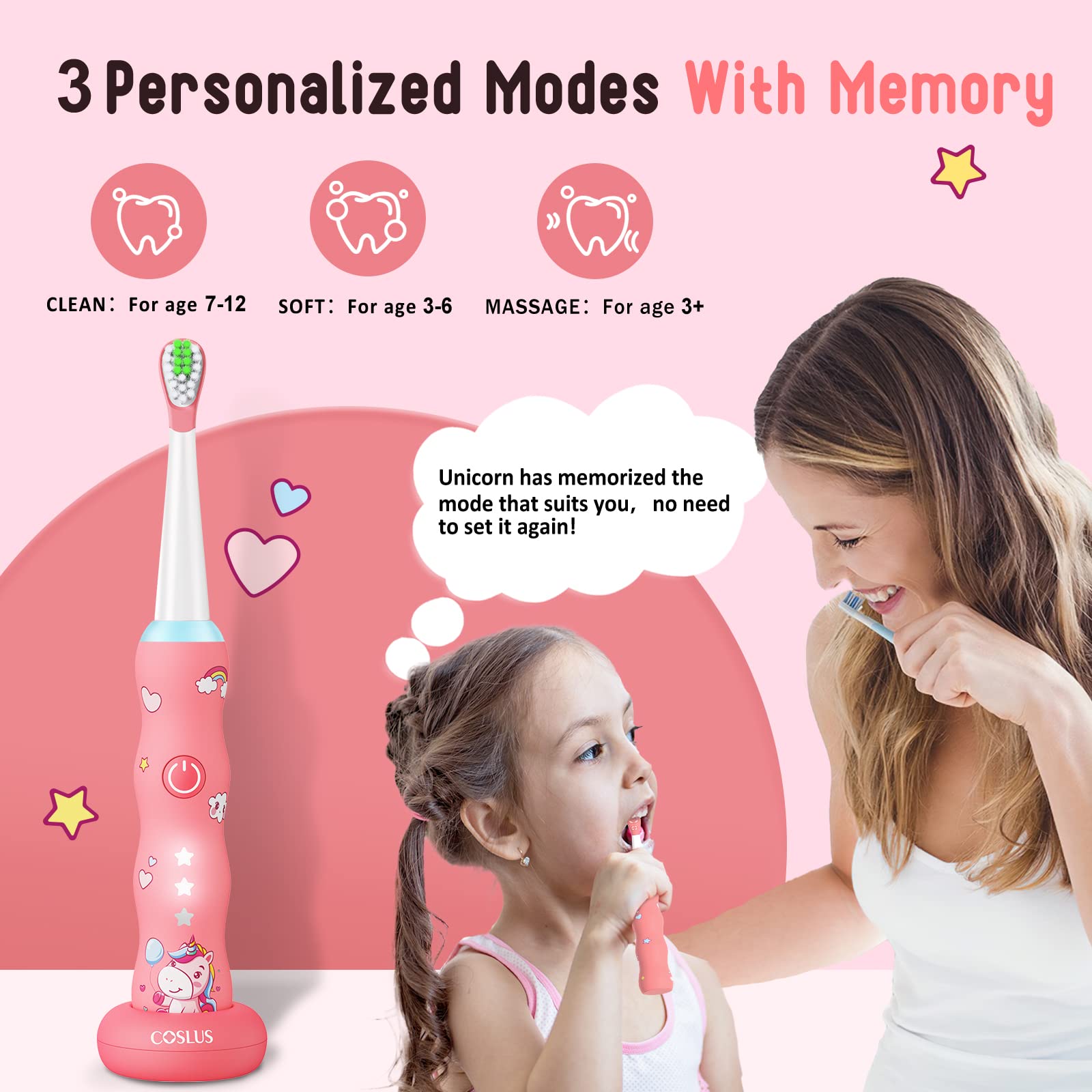 Sonic Rechargeable Electric Toothbrush: Interactive Smart LED Light Silicone Tooth Brush with 3 Cleaning Modes 2 Minute Timer IPX7 Waterproof 2 Soft Bristles Heads for Boys Girls Ages3+