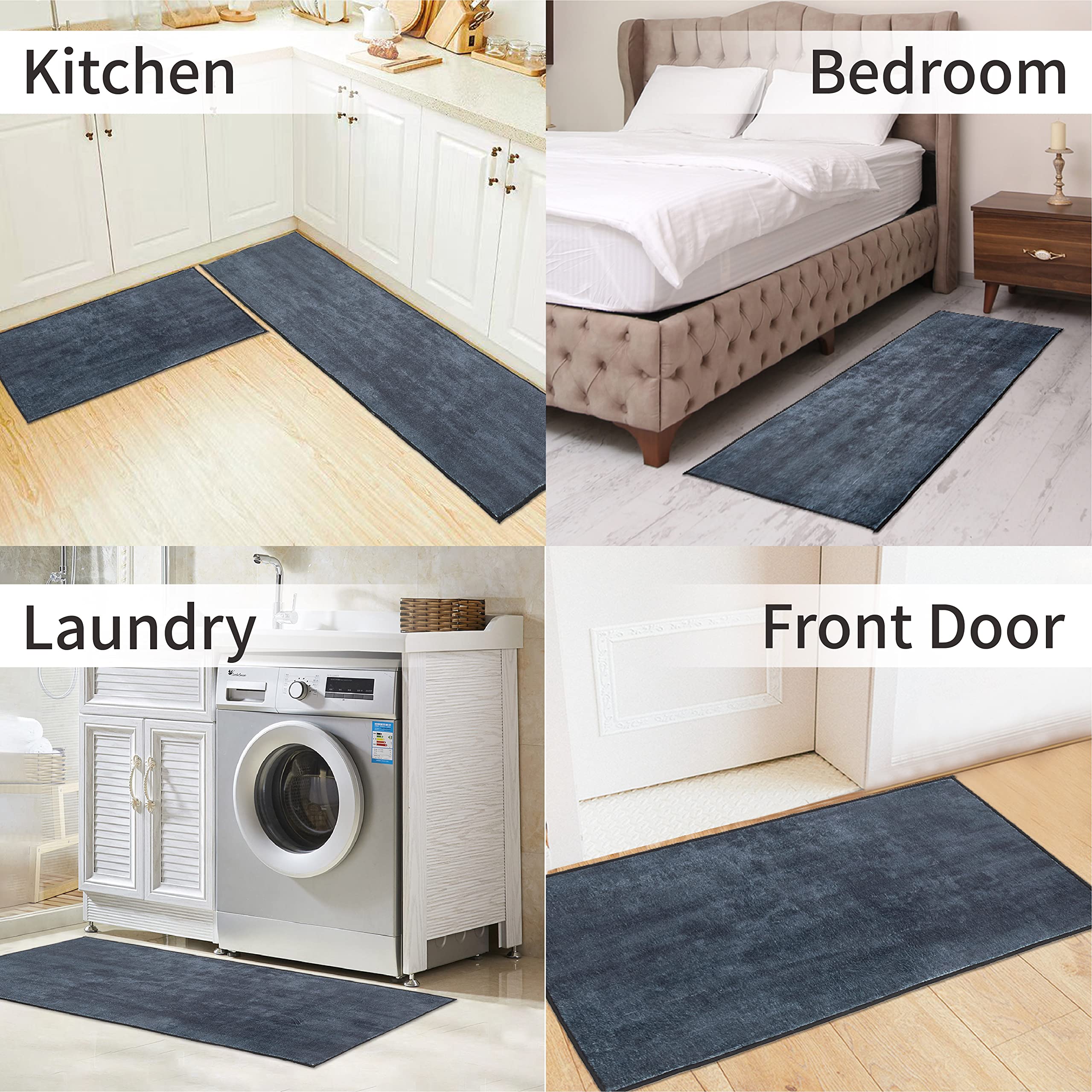 Kitchen Mats Set of 2 Kitchen Rugs Washable Non-Slip Runner Rug Doormat Microfiber Mat Sets for Kitchen, Floor, Laundry, Bathroom, Living Room, Sink, Front Door, Entrance ,17.3 x 30.6/17.3 x 47.3in