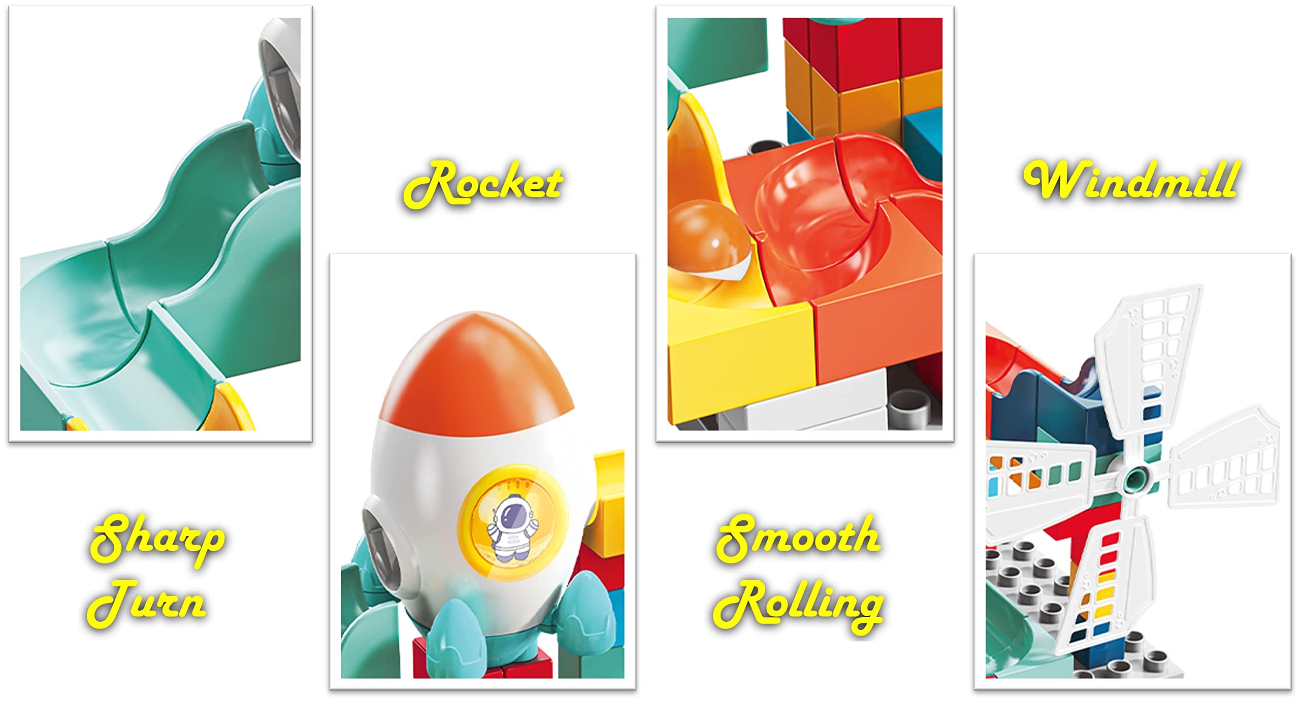 Moritiz Marble Run Building Block Toy Set, Gravity Marble Maze, Marbles for Kids, 71 pcs, Rocket Theme, Big Bricks, Compatible with Others Block, STEM Educational Toys. Starter Set for