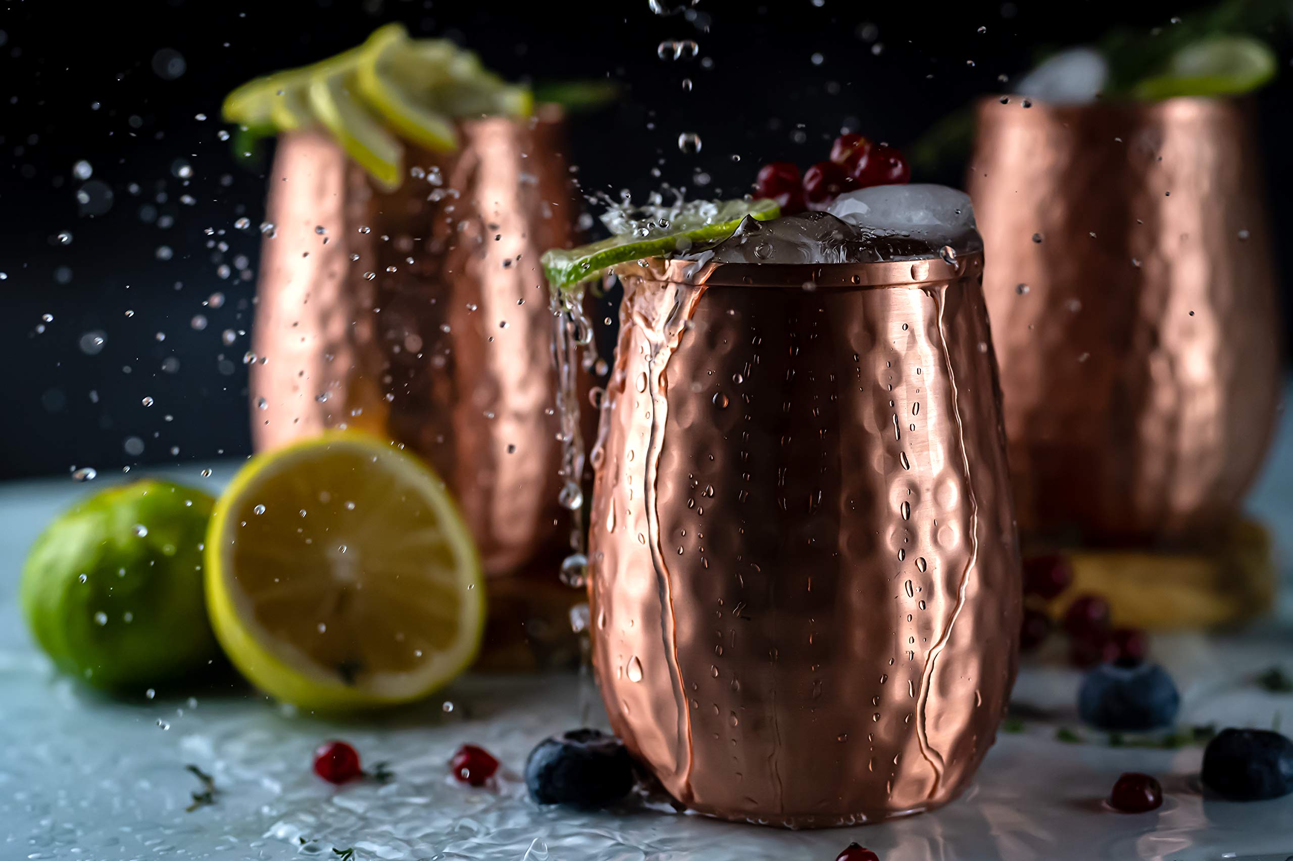 Kosdeg Copper Cups - 16 Oz set of 4 - A Unique Way To Enjoy Wine - The Perfect Pure Copper Tumbler for Water - Copper Drinking Cups Better Than Glasses or Plastic - Moscow Mule Copper Cup For Drinking