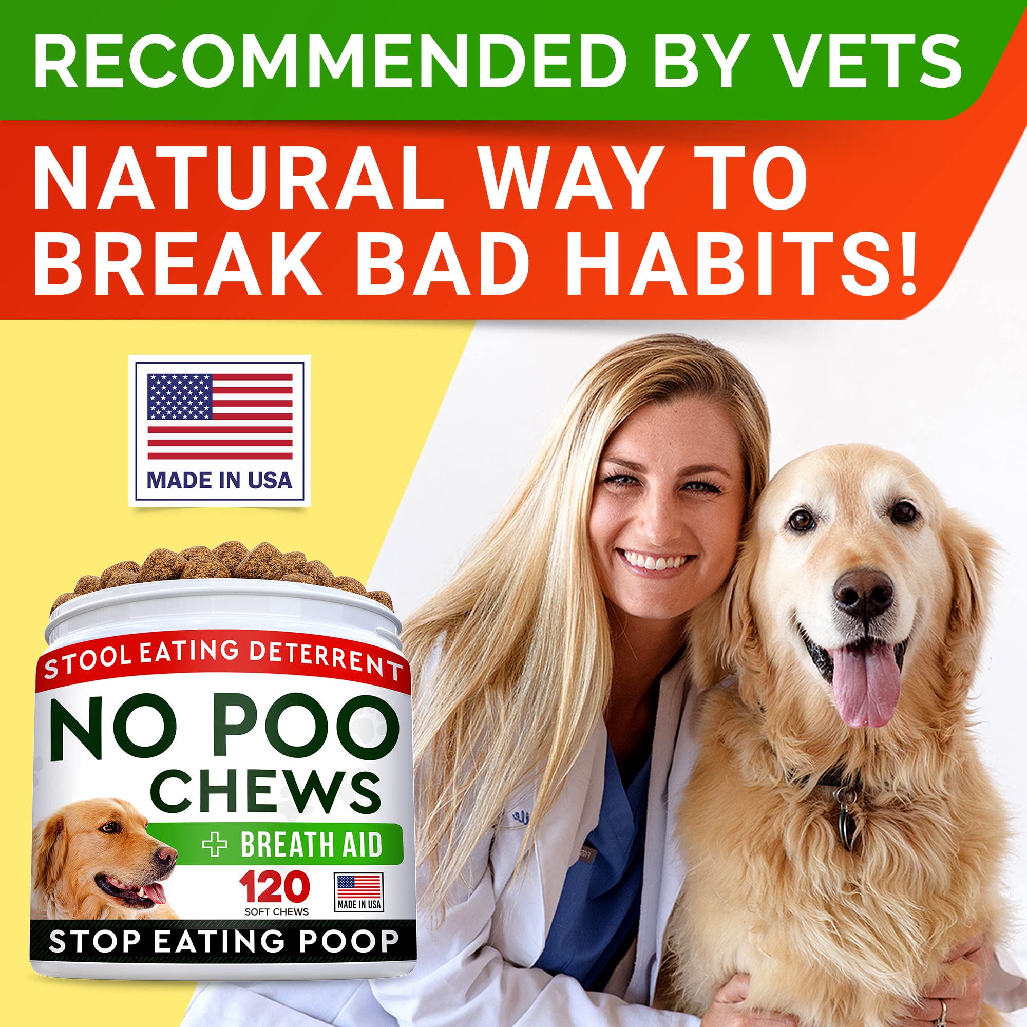 STRELLALAB No Poo Chews for Dogs - Stop Dog Poop Eating - Coprophagia & Stool Eating Deterrent with Probiotics, Digestive Enzymes & Immune Support, Poultry Flavor, Made in USA - 120 Soft Chews