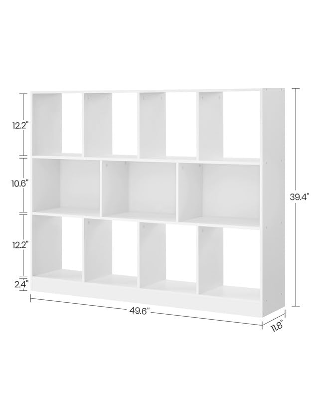 VASAGLE Bookshelf, Bookcase, Book Shelf, Storage Shelf, with 11 Storage Compartments, for Study, Bedroom, Living Room, White ULBC054T14