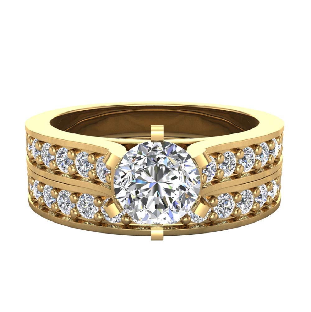 Glitz Design Classic Channel Engagement Ring Set Sparkling Diamond Wedding Set 1.10 ctw 14K Gold (J, I1) RS 4.5