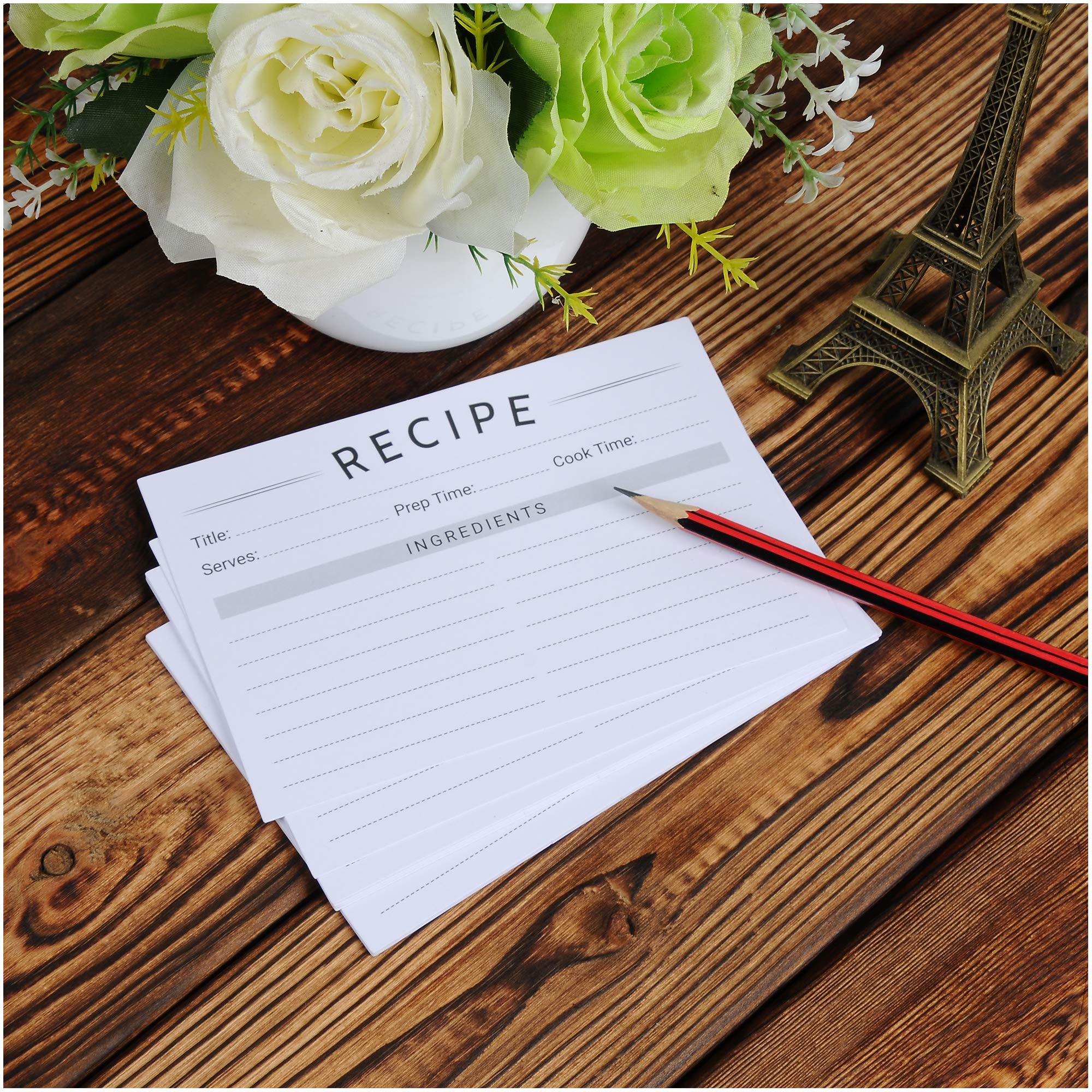 Modern Recipe Cards (Set of 60) - 4x6β Double Sided Premium Thick Card Stock w/Bonus Measuring Chart and PVC Card Protector (4 x 6 inches)