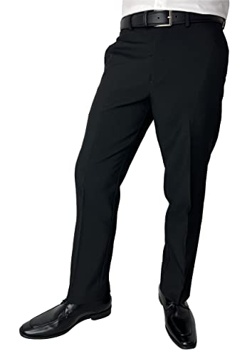 Sir Gregory Men's Fitted Flat Front Dress Pants with Expandable Waistband Black 34