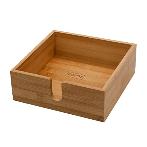 KOVOT Bamboo Napkin Holder β 7"W x 7"W Flat Square Natural Wooden Napkin Tray β Table Top Decorative Tissue Paper Dispenser for Kitchen, Luncheon & Dining Table