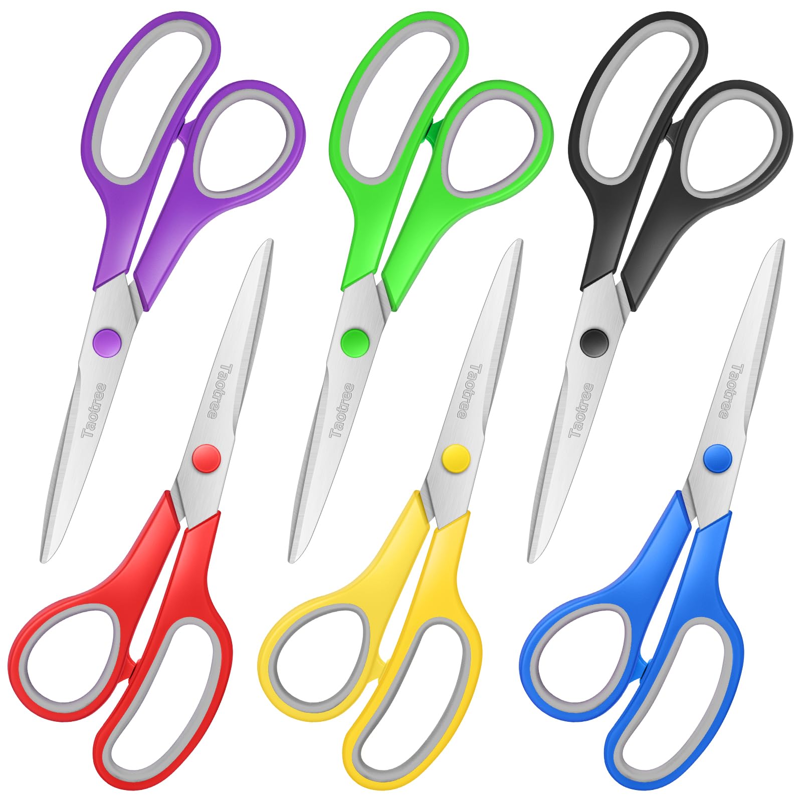 Scissors Bulk of 6-Pack, Taotree 8" Scissors All Purpose Comfort Grip Sharp Scissor for Office School Supplies, Classroom Student Teacher Craft Sewing Fabric Scissor, Paper Cutter, Scrapbook Supplies