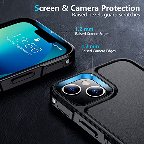 Temdan for iPhone 13 Mini Case [Military Grade Drop Protection] [Tempered Glass Screen Protector] Non-Slip Heavy Duty Full-Body Shockproof Phone Case-Black