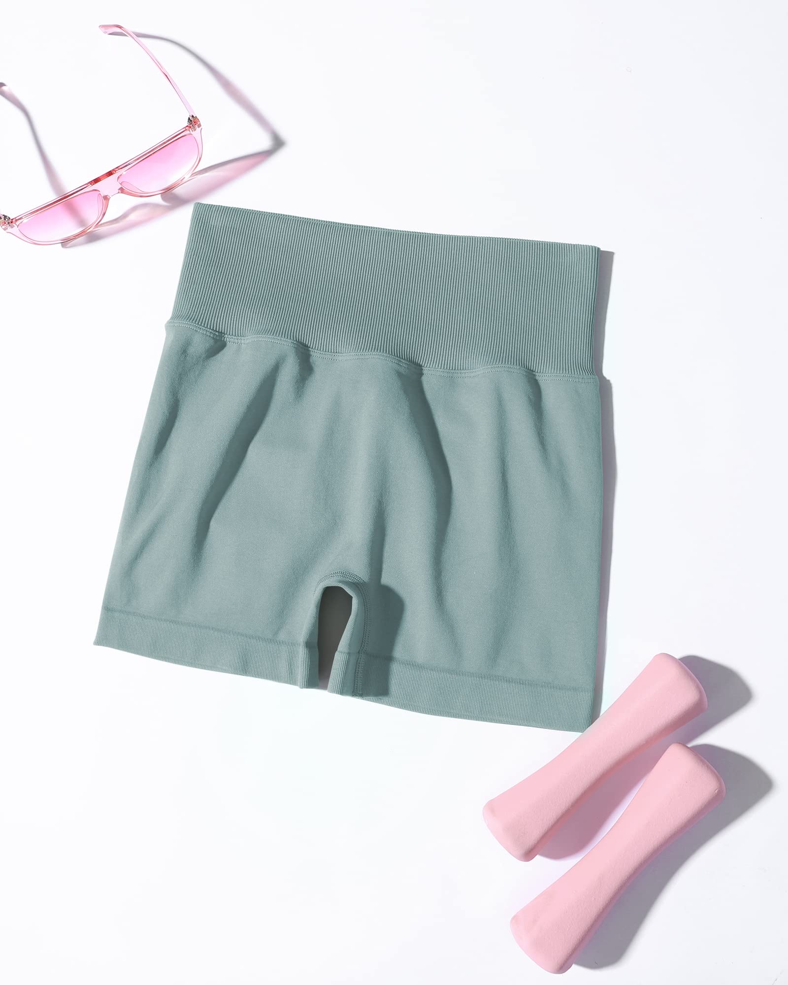 MOSHENGQI Women Booty Workout Shorts High Waisted Gym Yoga Seamless Shorts(S,3" Light Green)